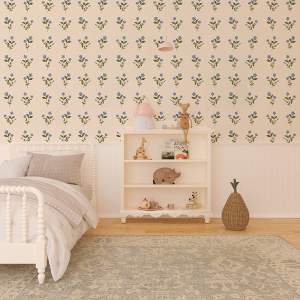 Amelia Floral - Blue Wallpaper | Removable Kids Room & Nursery ...