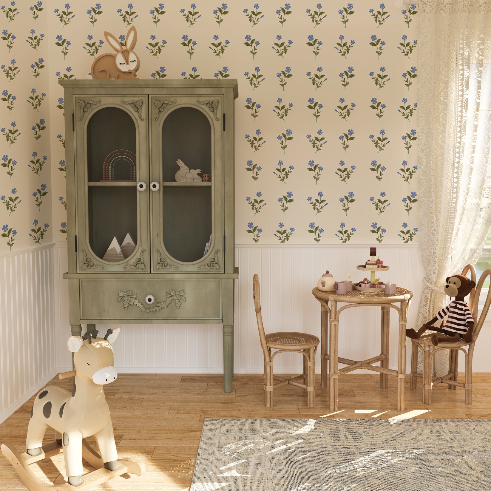 Amelia Floral - Blue Wallpaper | Removable Kids Room & Nursery ...