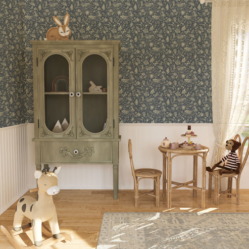 Leaping Hare - Storybook Blue Wallpaper | Kids Room & Nursery Removable ...